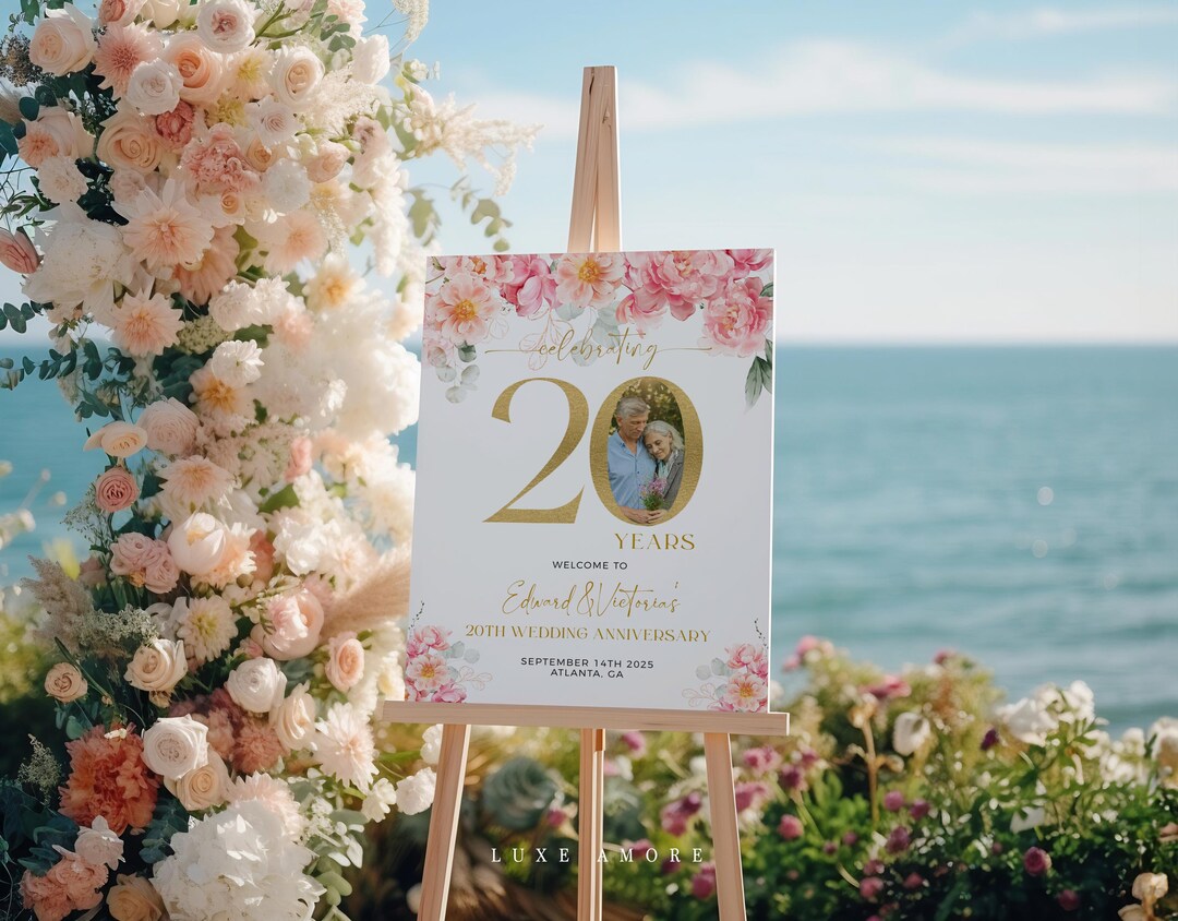 Floral 20th Anniversary Welcome Sign Template, Floral Welcome Sign ...