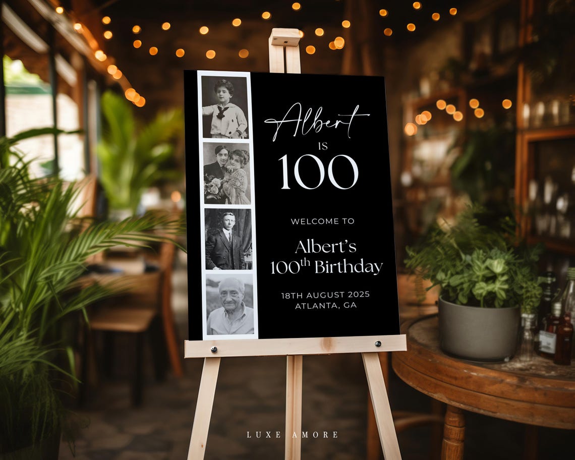100th Birthday Welcome Sign Template, Vintage 100th Welcome Sign, Film ...