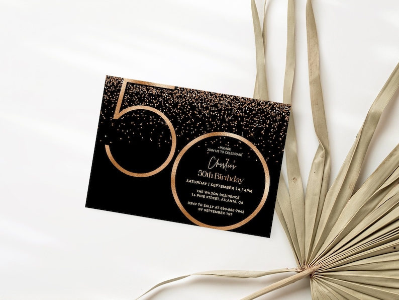 Black and Gold 50th Birthday Invitation Template Modern 50th - Etsy