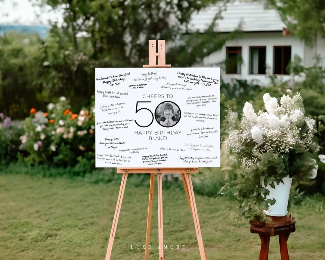 50th Birthday Signature Board Template, Photo 50th Birthday Sign, 50th ...