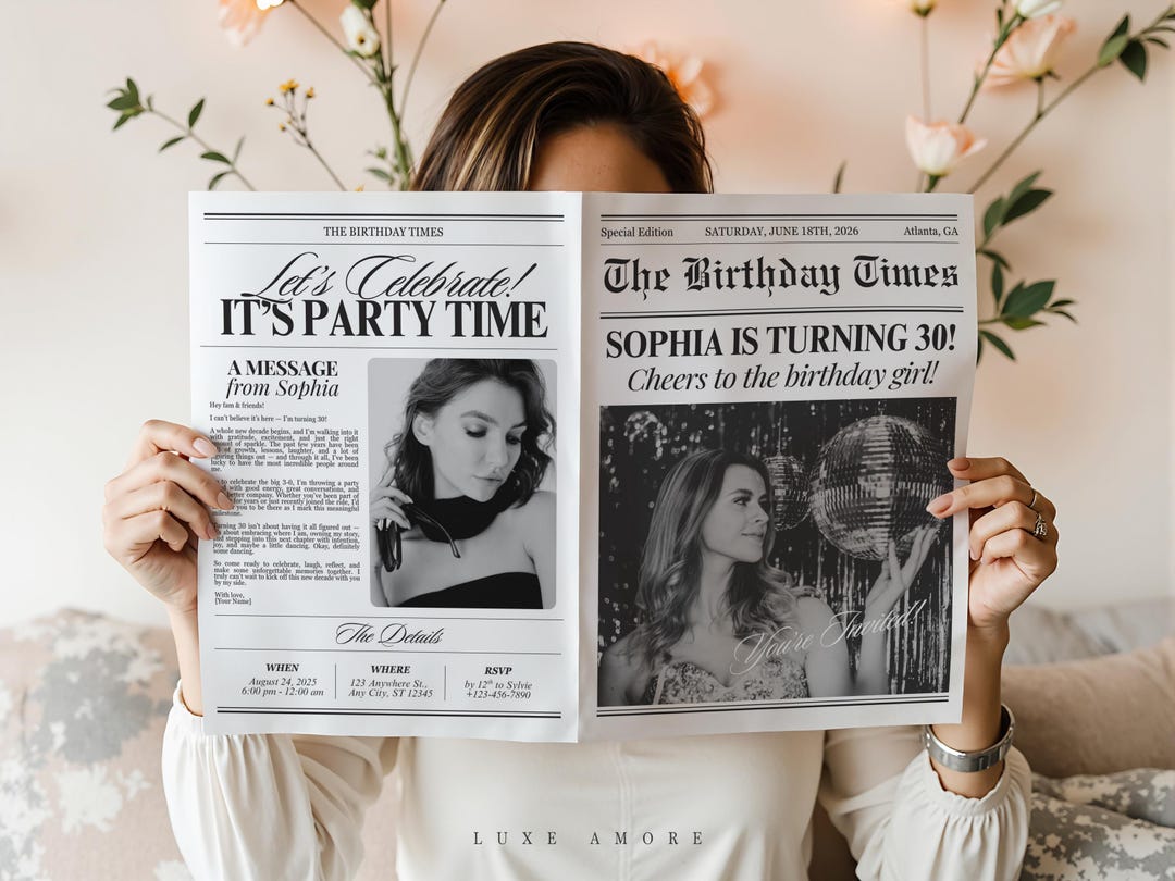 Birthday Newspaper Template, 30th Birthday, Canva Newspaper Template ...