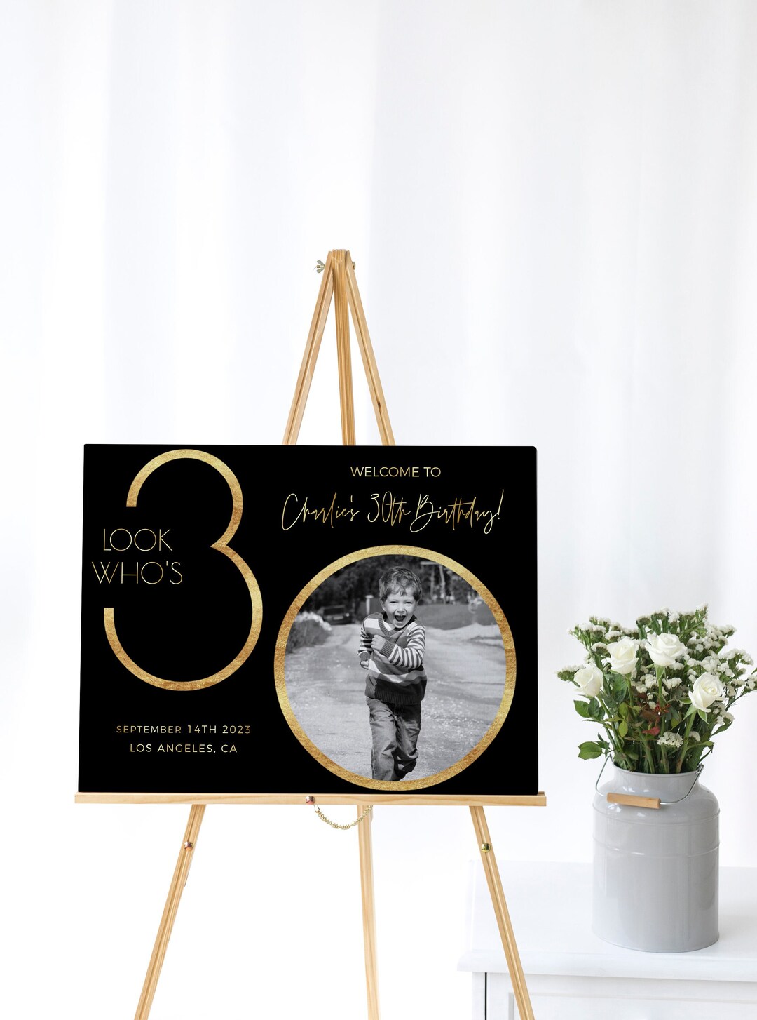 Male 30th Birthday Welcome Sign, Black and Gold Welcome Template, Look ...