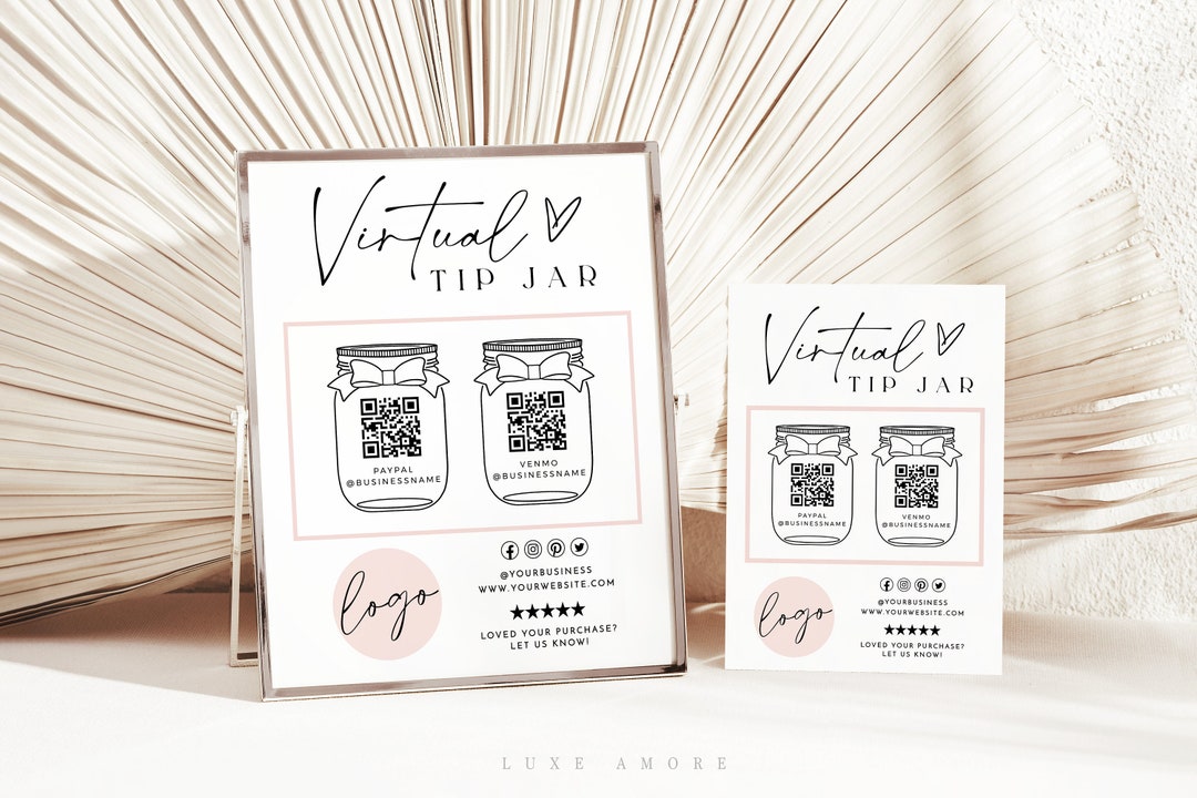 Virtual Tip Jar Sign, Wedding Bar Tip, Venmo Tip Sign, Cash App, Paypal ...