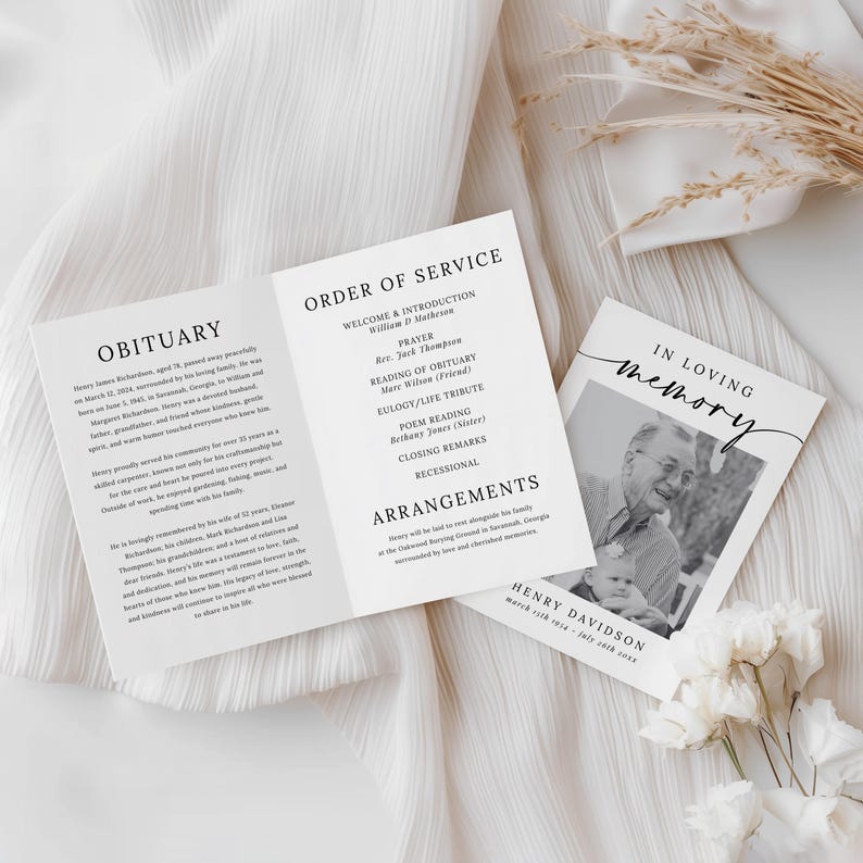 In Loving Memory Funeral Program Template, Elegant Funeral Program ...