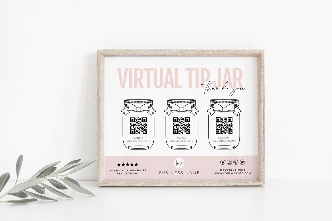 Virtual Tip Jar Printable Sign, Tip Your Bartender, Venmo Payment Sign ...