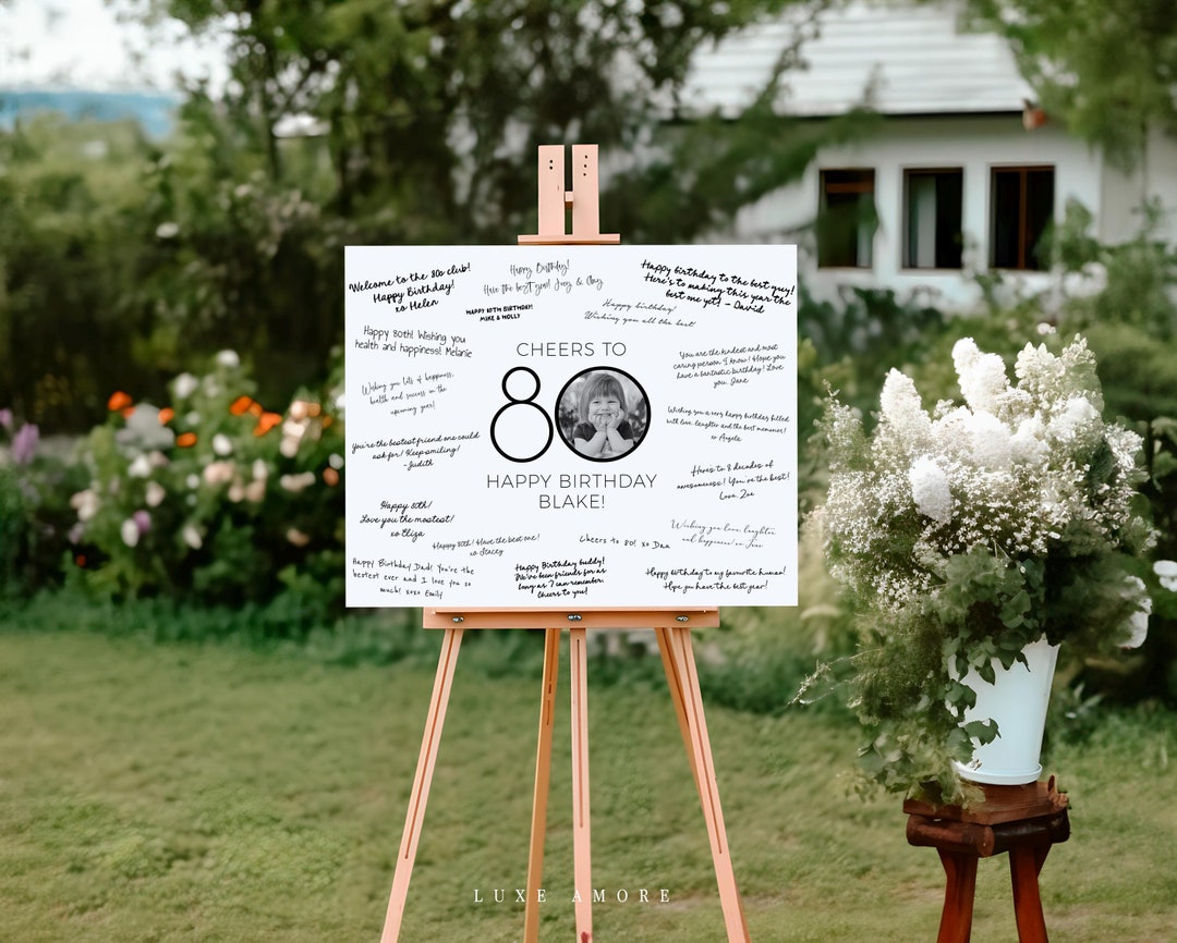 80th Birthday Signature Board Template, Photo 80th Birthday Sign, 80th ...