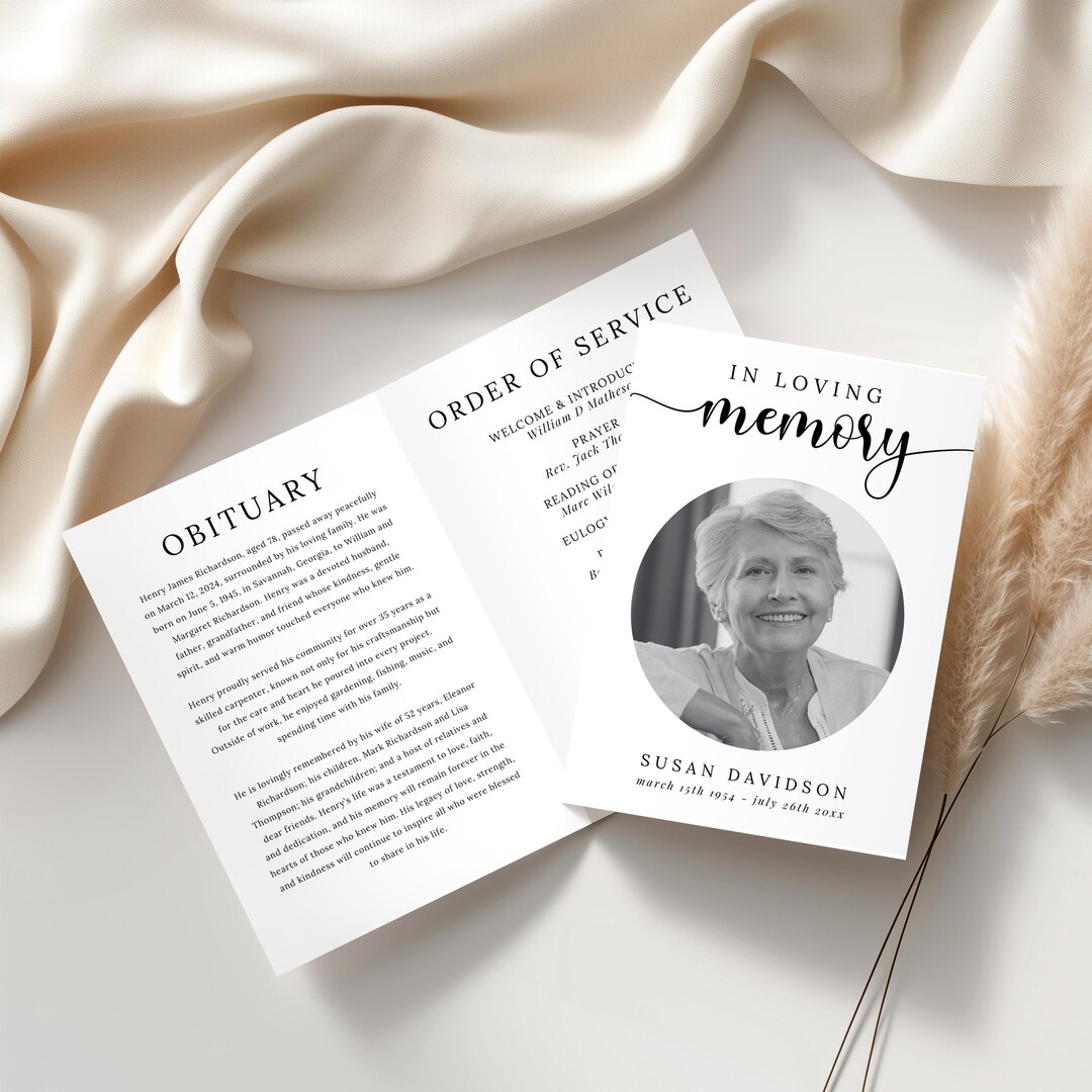 Elegant Funeral Program Template, in Loving Memory, Elegant Funeral ...