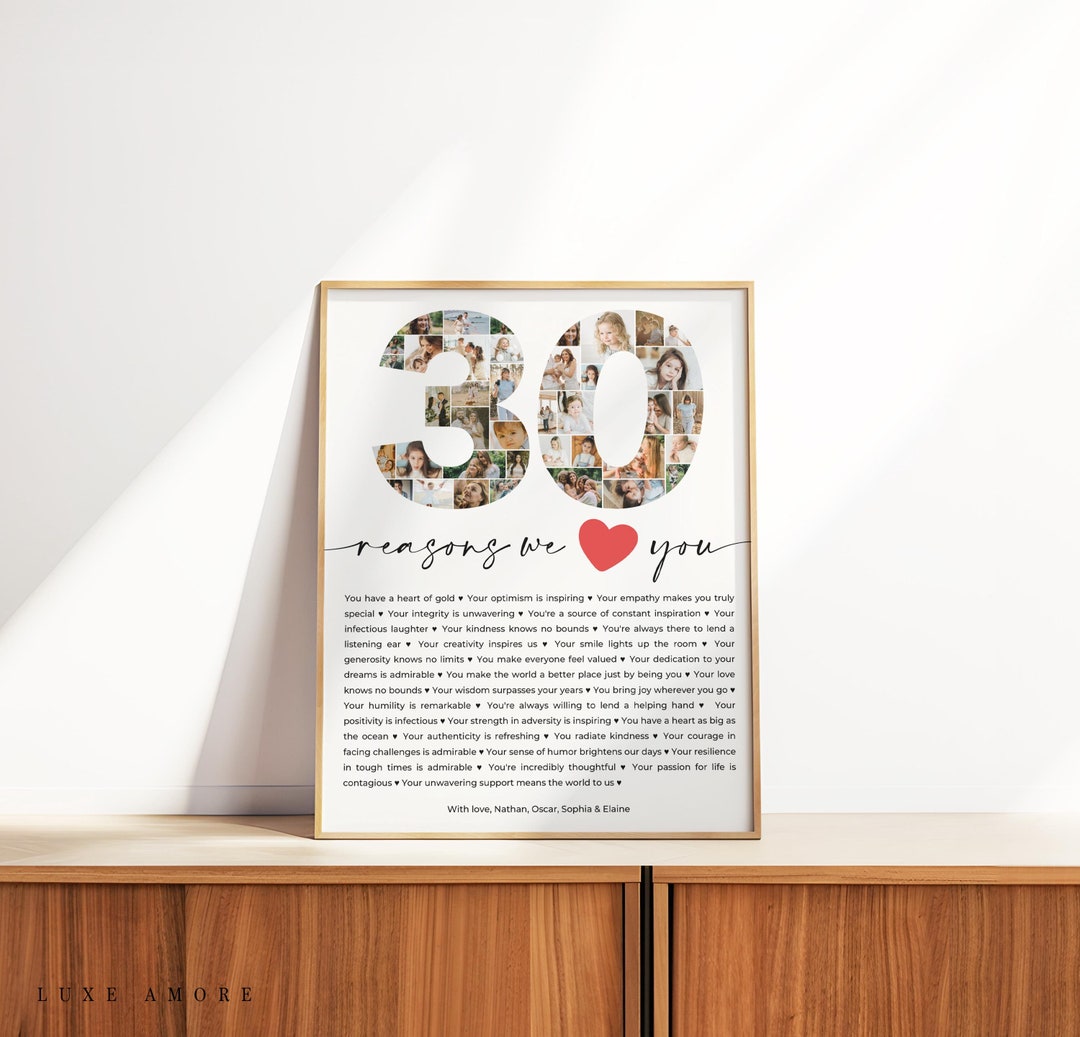 30 Reasons We Love You Printable, Number 30 Photo Collage, 30th ...