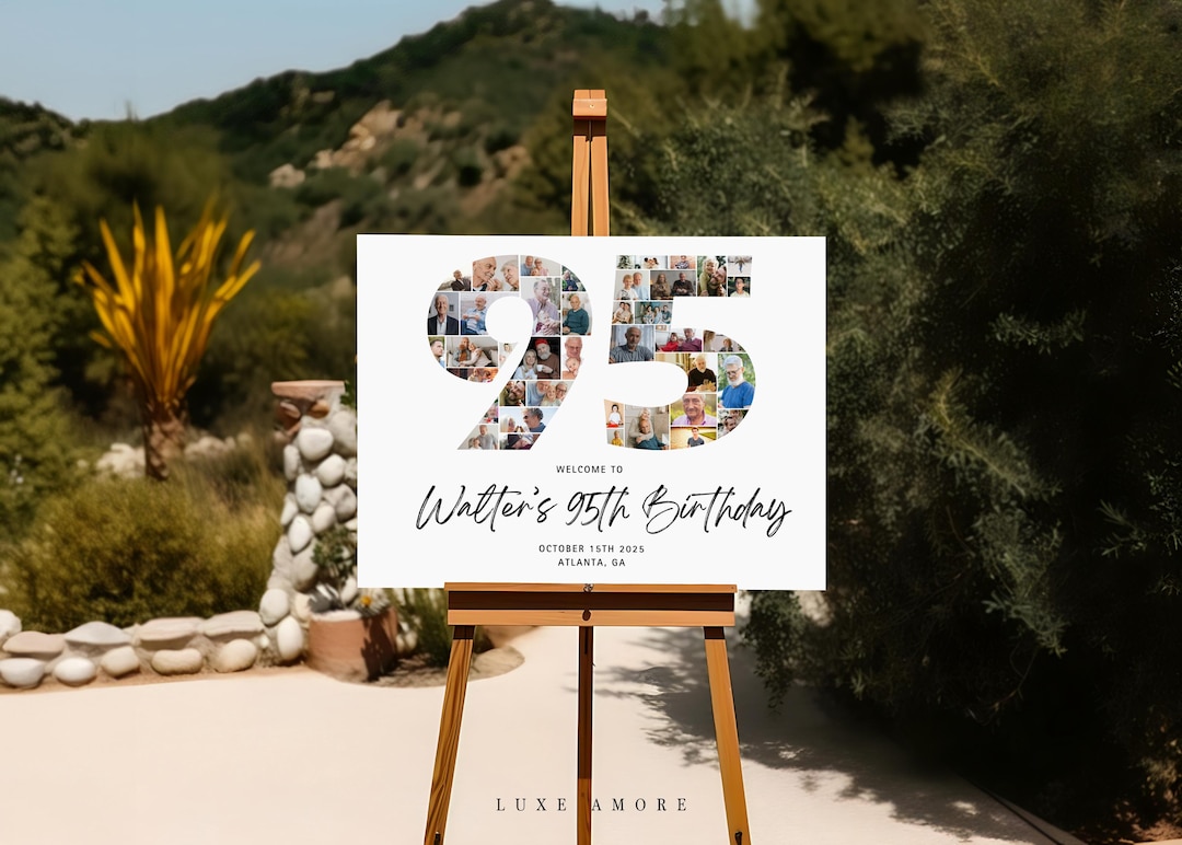 95th Birthday Photo Collage Template, 95th Birthday Welcome Sign ...