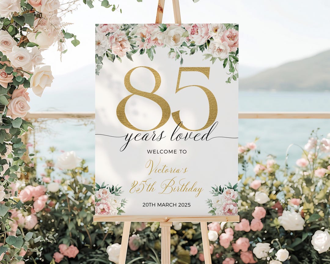 85 Years Loved Sign, Floral 85th Birthday Welcome Sign, Editable ...