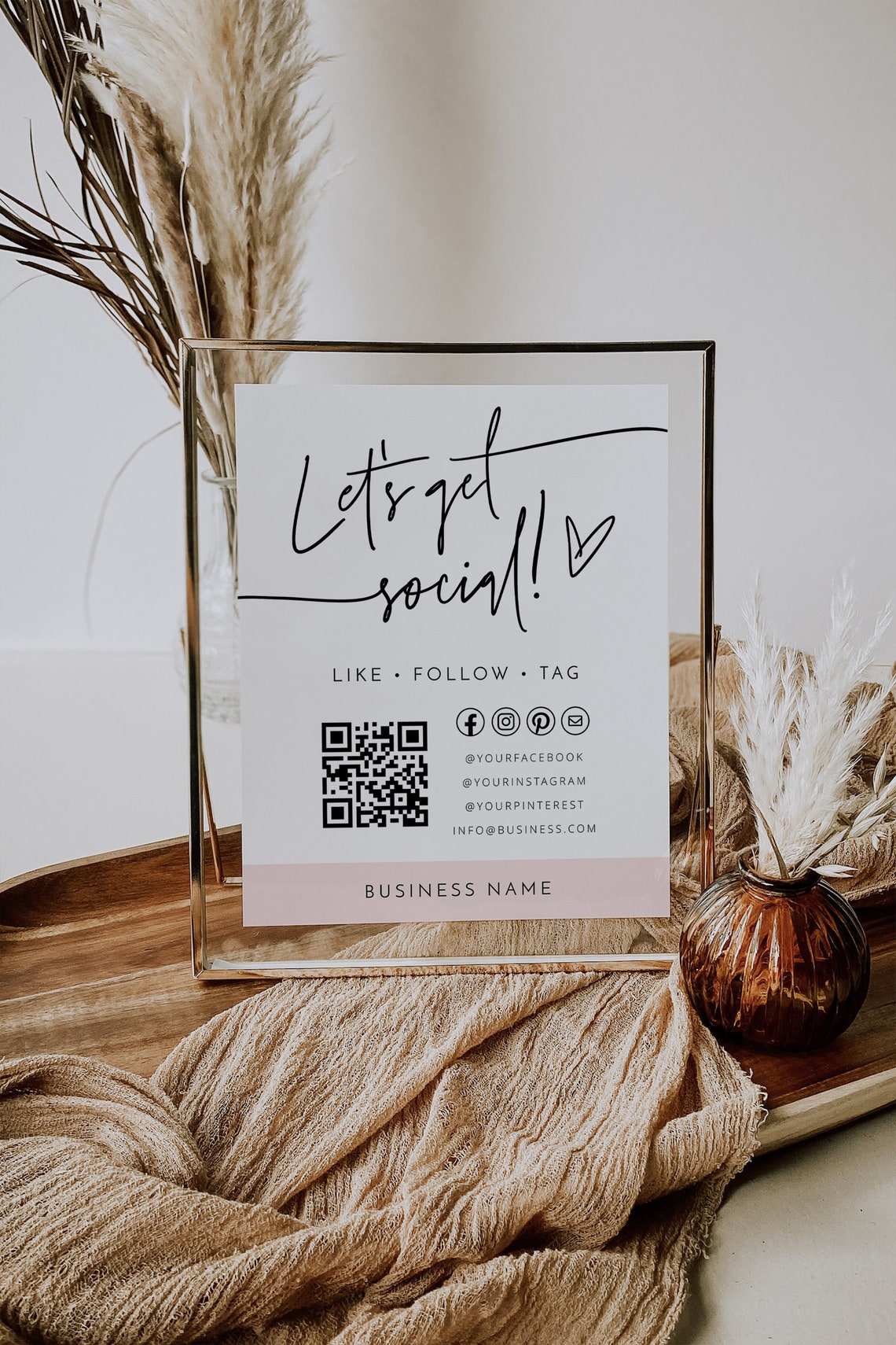 Let's Get Social Sign, Social Media Sign Template, Small Business Sign ...