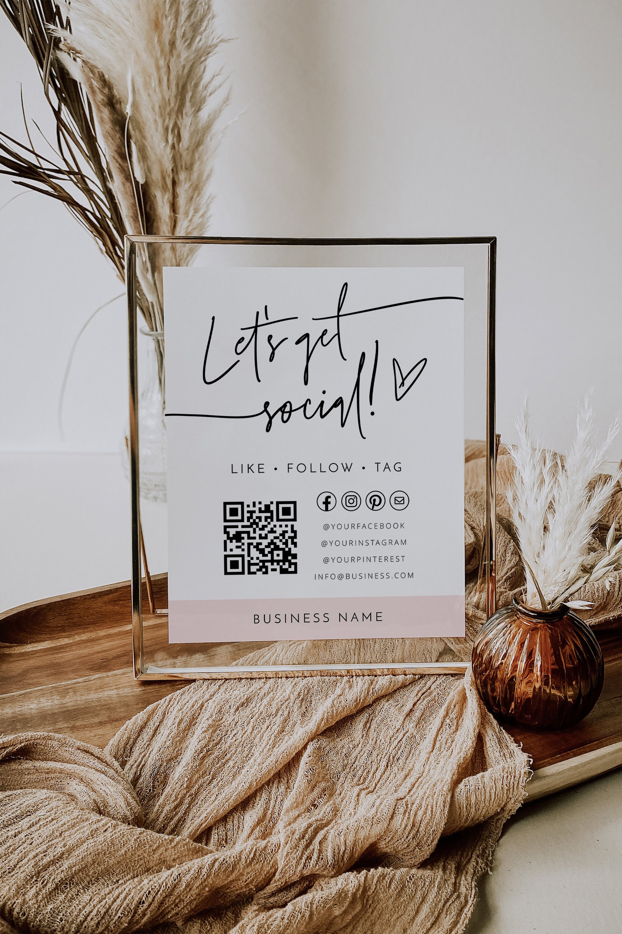 Let's Get Social Sign, Social Media Sign Template, Small Business Sign ...