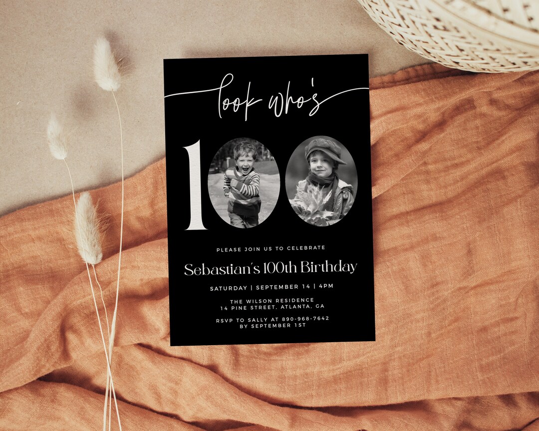 Male 100th Birthday Invitation Template, Look Who's 100, Photo 100th ...