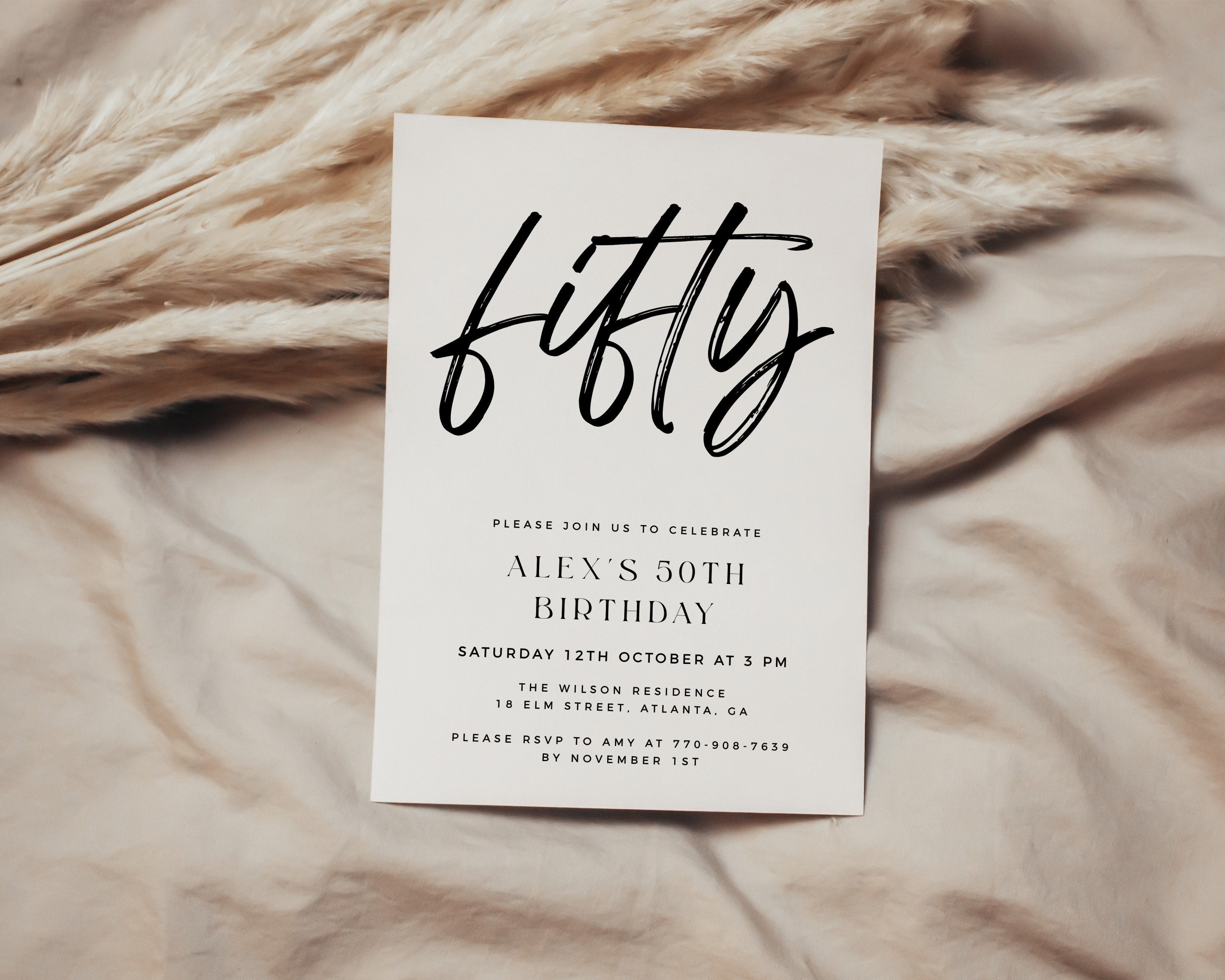 Modern 50th Birthday Invitation Template, Minimal 50th Birthday Invite ...