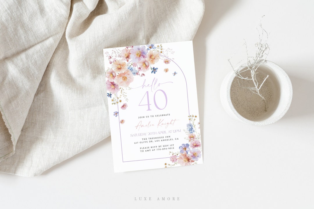 Floral 40th Birthday Invitation Template, Spring 40th Birthday ...
