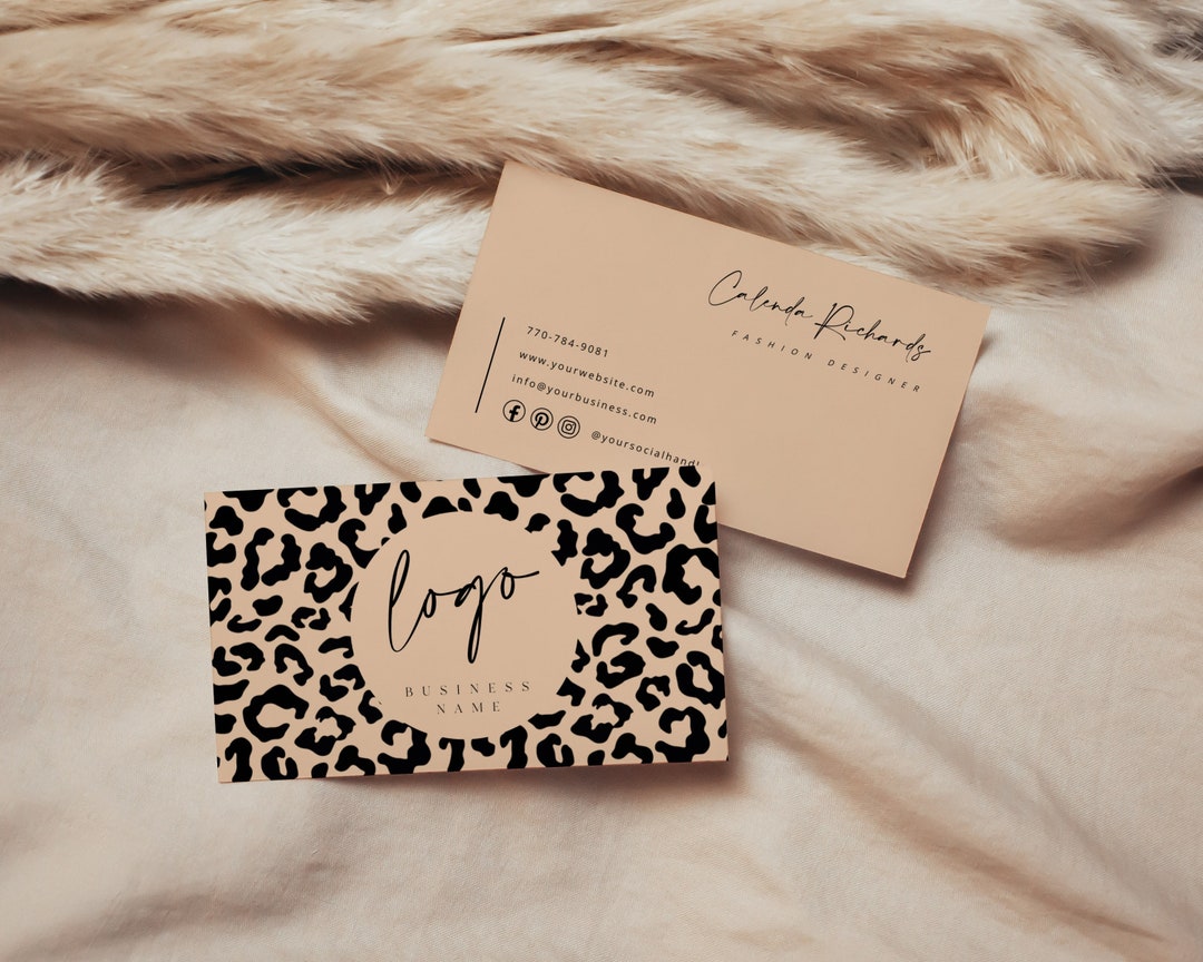 Leopard Business Card Template, Boho Business Card Design, Editable ...