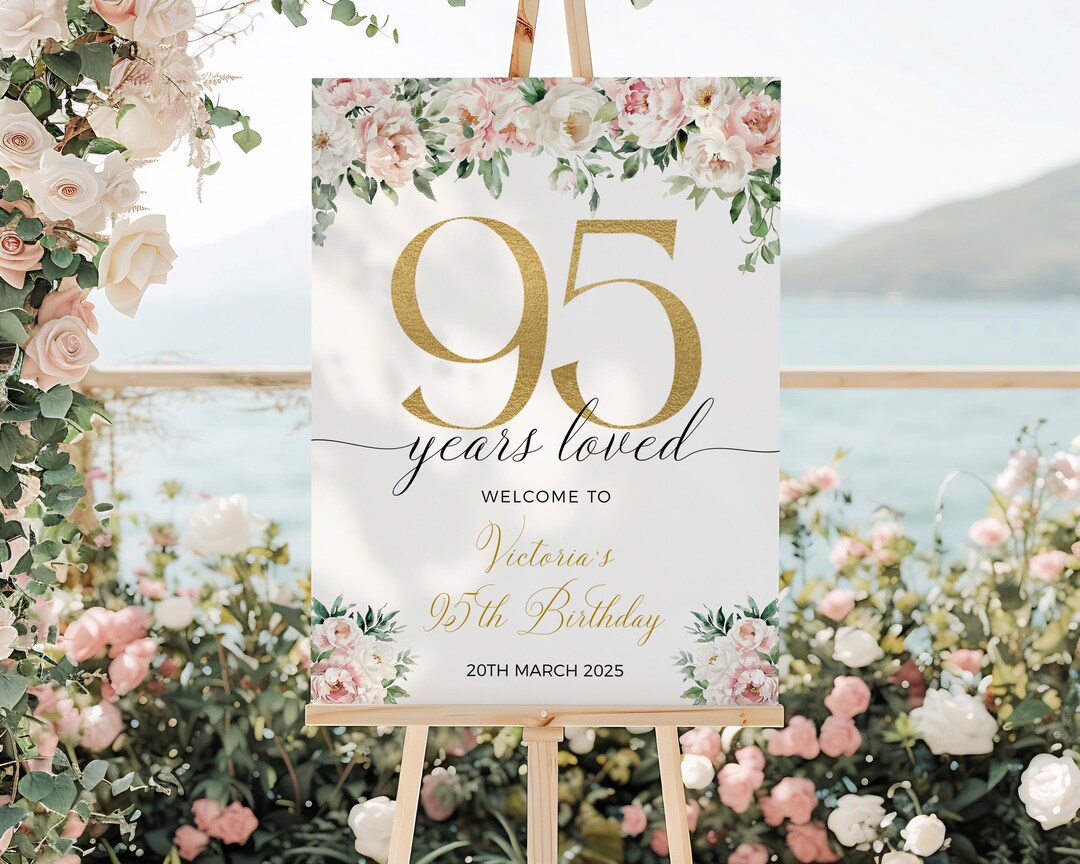 95 Years Loved Sign, Floral 95th Birthday Welcome Sign, 95th Welcome ...