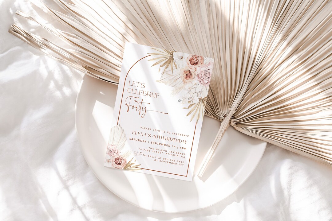 Bohemian 40th Birthday Invitation Template, Boho Arch 40th Birthday ...