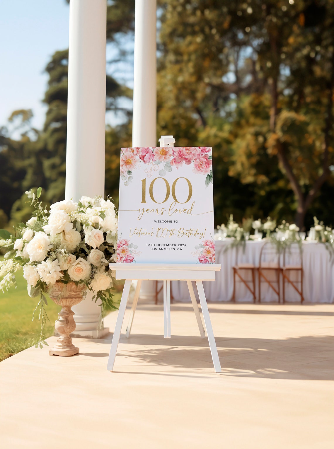 100 Years Loved Sign, Floral 100th Birthday Welcome Sign, 100th Welcome ...