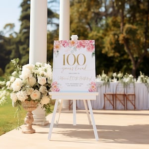 100 Years Loved Sign, Floral 100th Birthday Welcome Sign, 100th Welcome ...