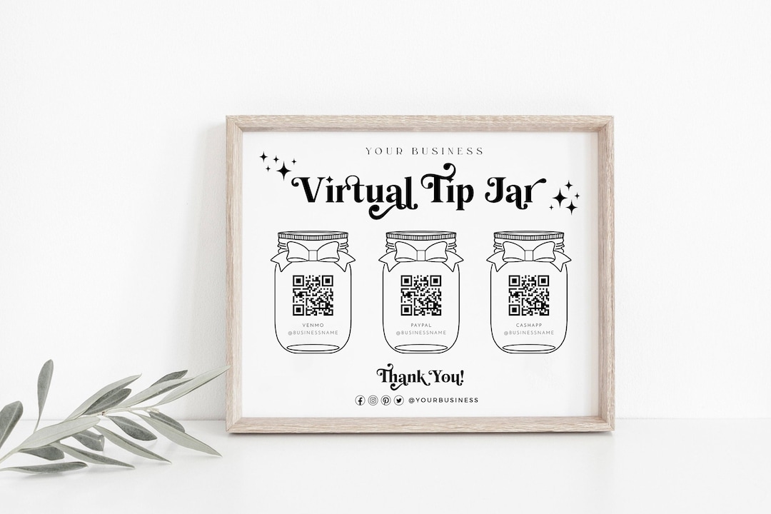 Virtual Tip Jar Printable Sign, Tip Your Bartender, Venmo Payment Sign ...