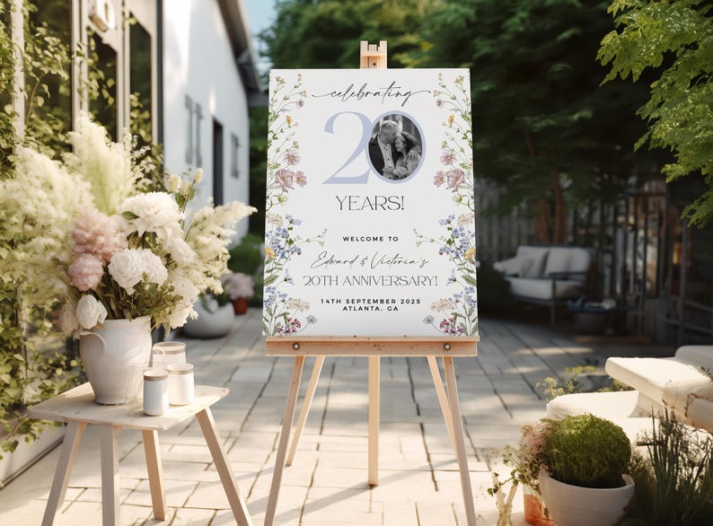 20th Anniversary Welcome Sign Template, Wildflower Welcome Sign ...