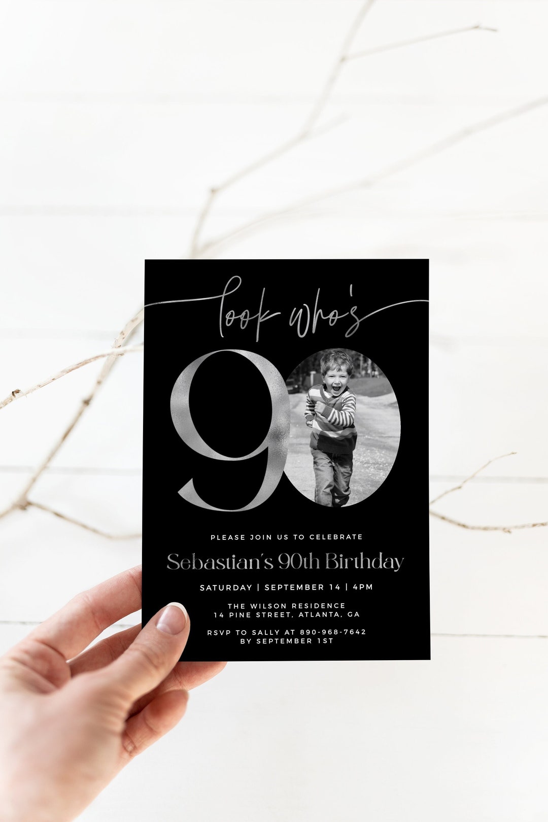 Male 90th Birthday Invitation Template, Look Who's 90, Photo 90th ...