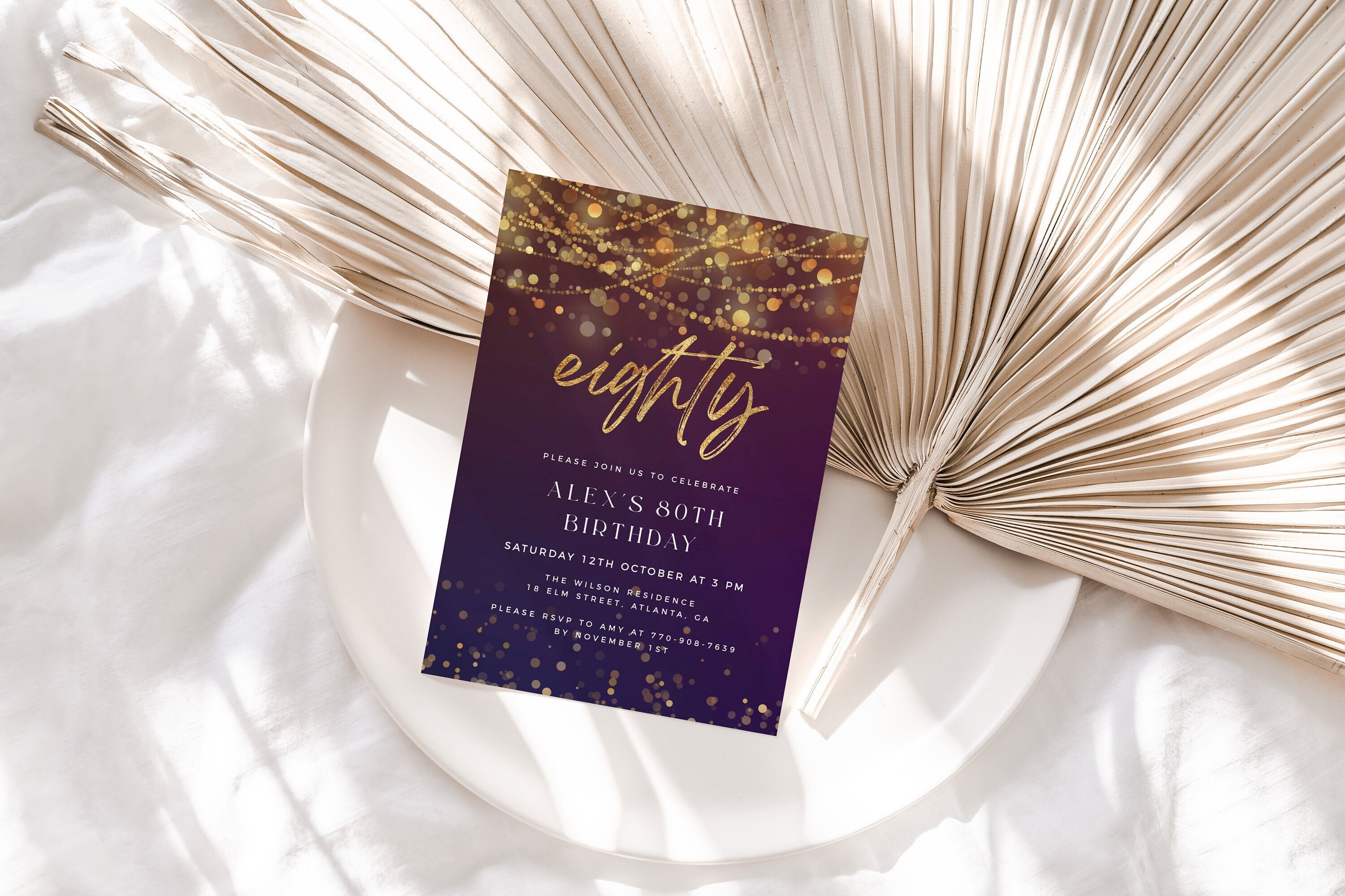 Lights 80th Birthday Invitation Template String Lights 80th - Etsy