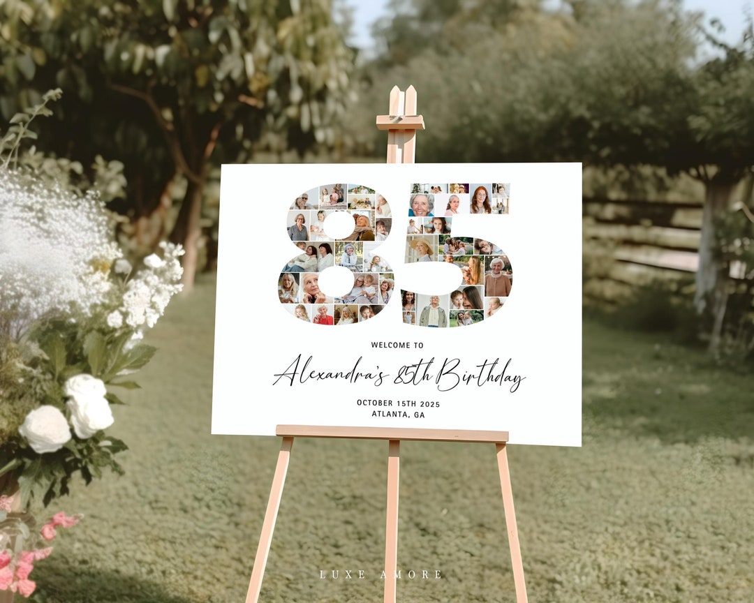 85th Birthday Photo Collage Template, 85th Birthday Welcome Sign ...