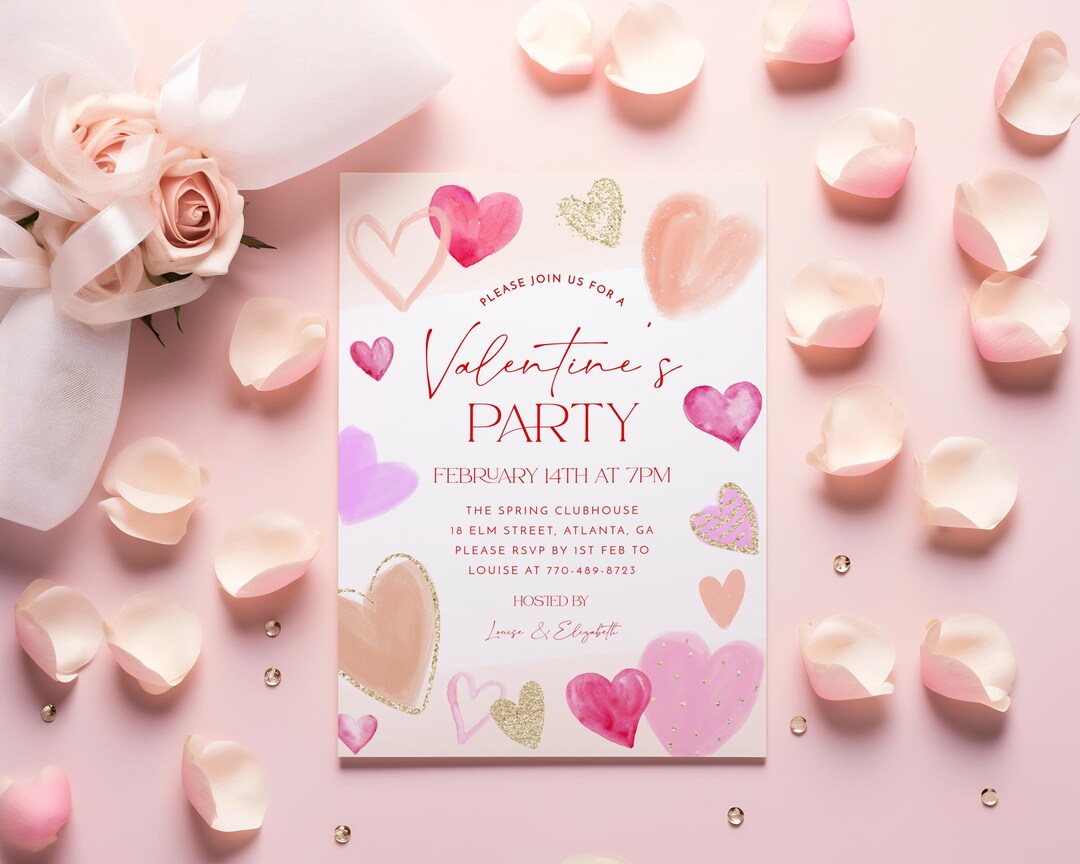 Valentine's Day Party Invitation, Hearts Valentines Day Invite ...