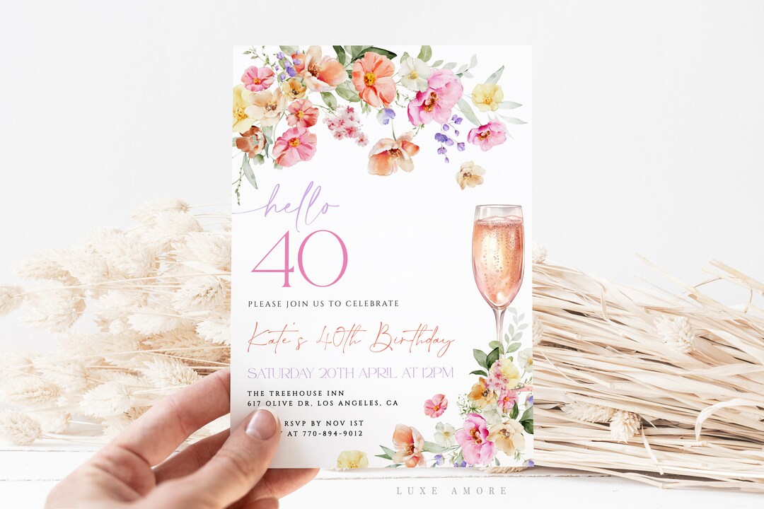 Spring 40th Birthday Brunch Invitation, Floral 40th Birthday, Editable ...
