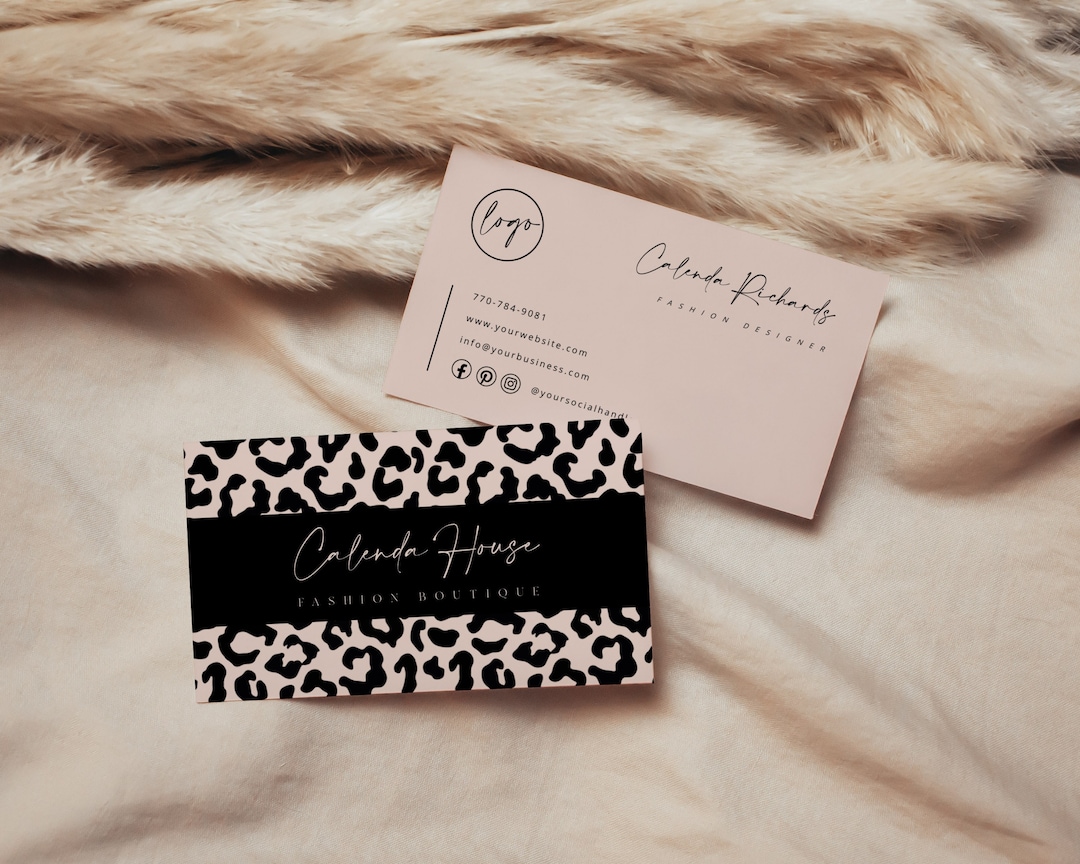 Leopard Business Card Template, Boho Business Card Design, Editable ...