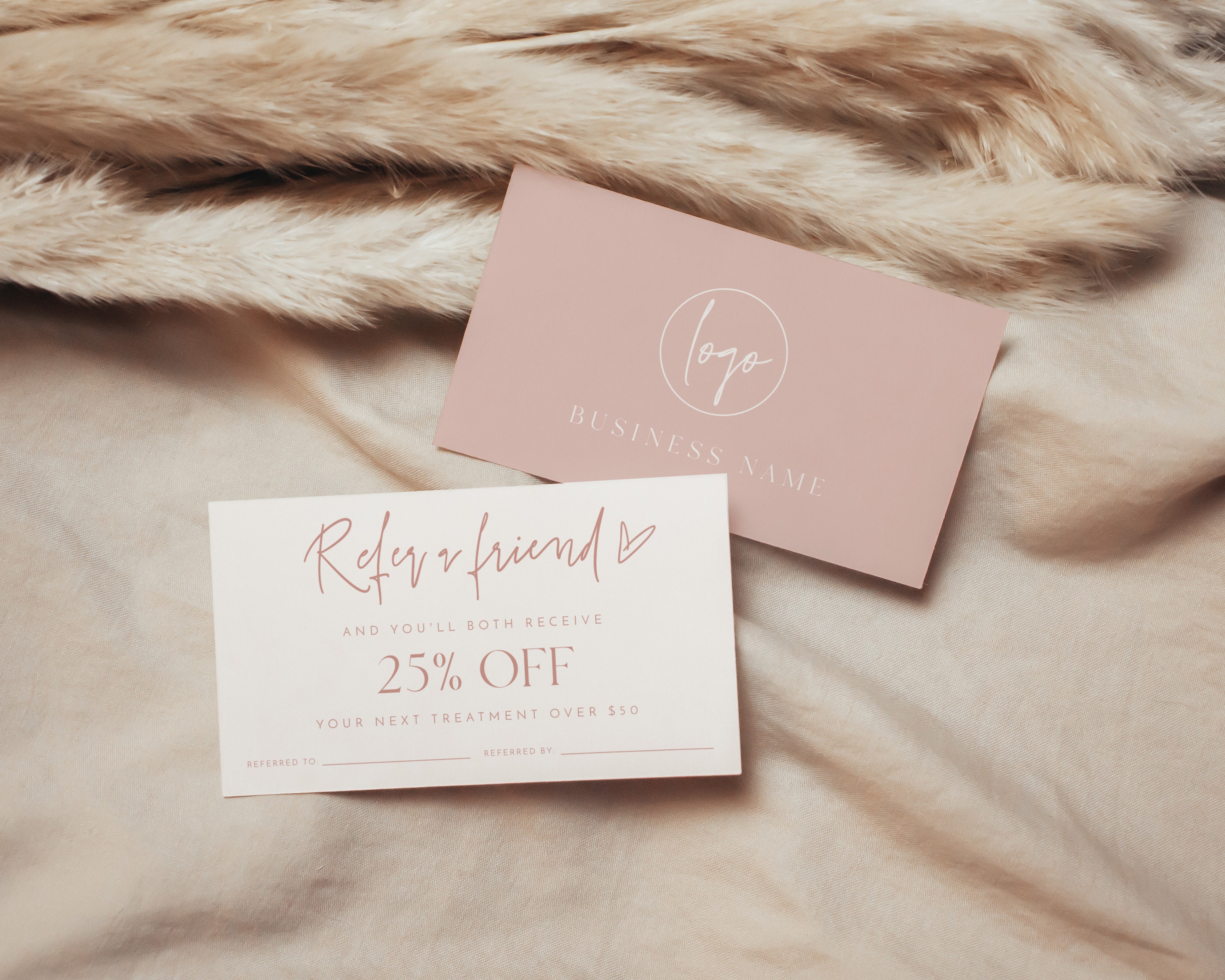 Blush Referral Card Template, Printable Referral Card, Editable ...