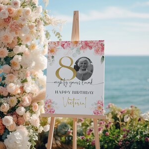 80 Years Loved Sign, Floral 80th Birthday Welcome Sign, Welcome Sign ...