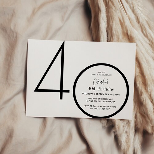 Minimalist 40th Birthday Invitation Template Modern 40th - Etsy