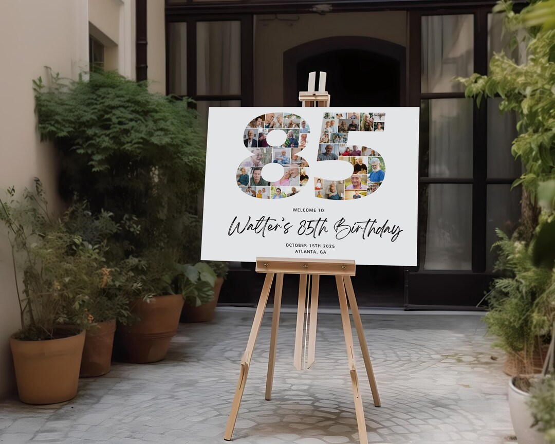 85th Birthday Photo Collage Template, 85th Birthday Welcome Sign ...