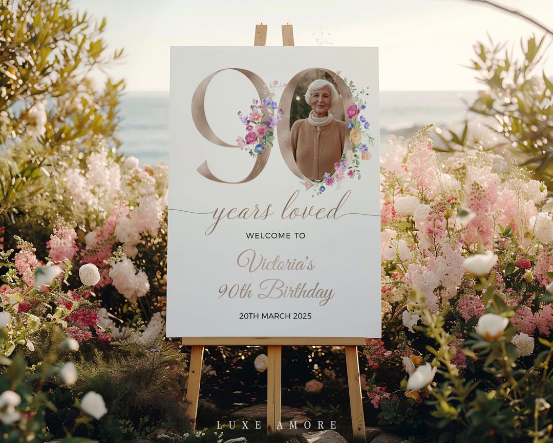 Spring 90th Birthday Welcome Sign, 90 Years Loved Sign, Floral 90th ...