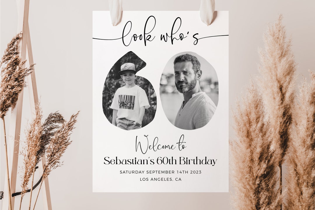 Photo 60th Birthday Welcome Sign, Look Who's 60 Birthday Welcome Sign ...