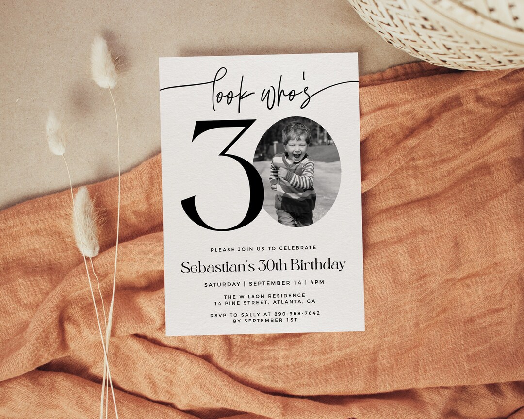 Male 30th Birthday Invitation Template, Look Who's 30, Photo 30th ...