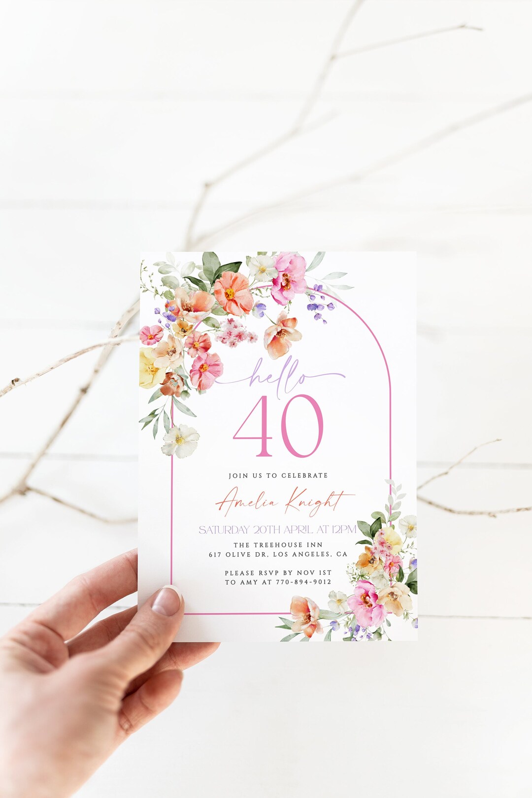 Spring 40th Birthday Invitation Template, Bright Floral 40th Birthday ...