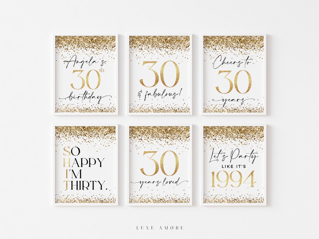 Gold 30th Birthday Decorations, 30th Birthday Signs, Editable Template ...