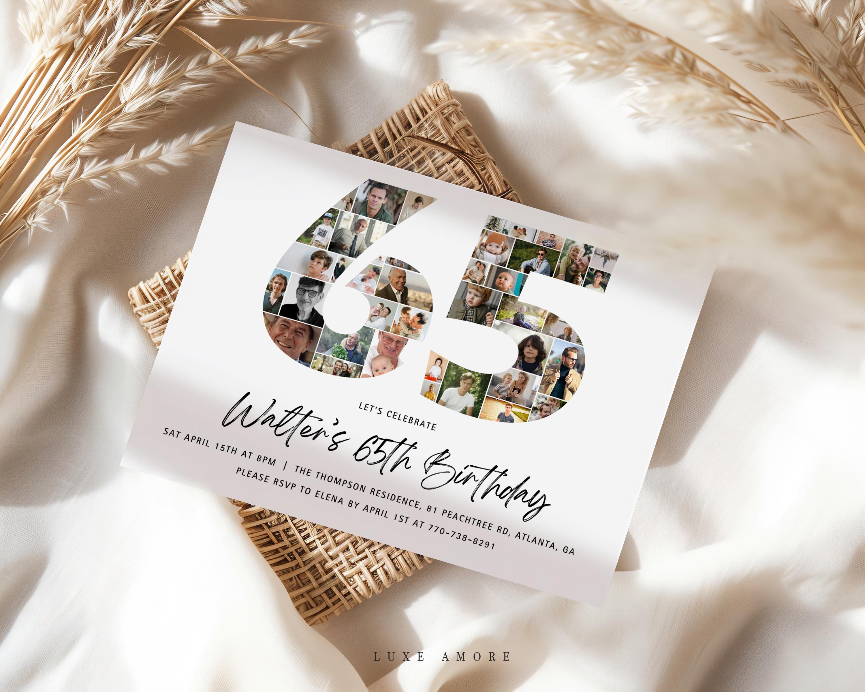 65th Birthday Invitation Template, 65th Birthday Photo Collage, 65th ...