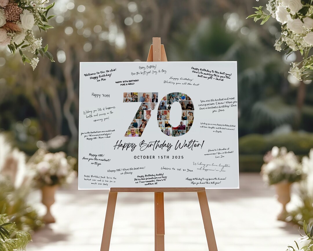 70th Birthday Photo Collage, 70th Birthday Signature Board, Number 70 ...