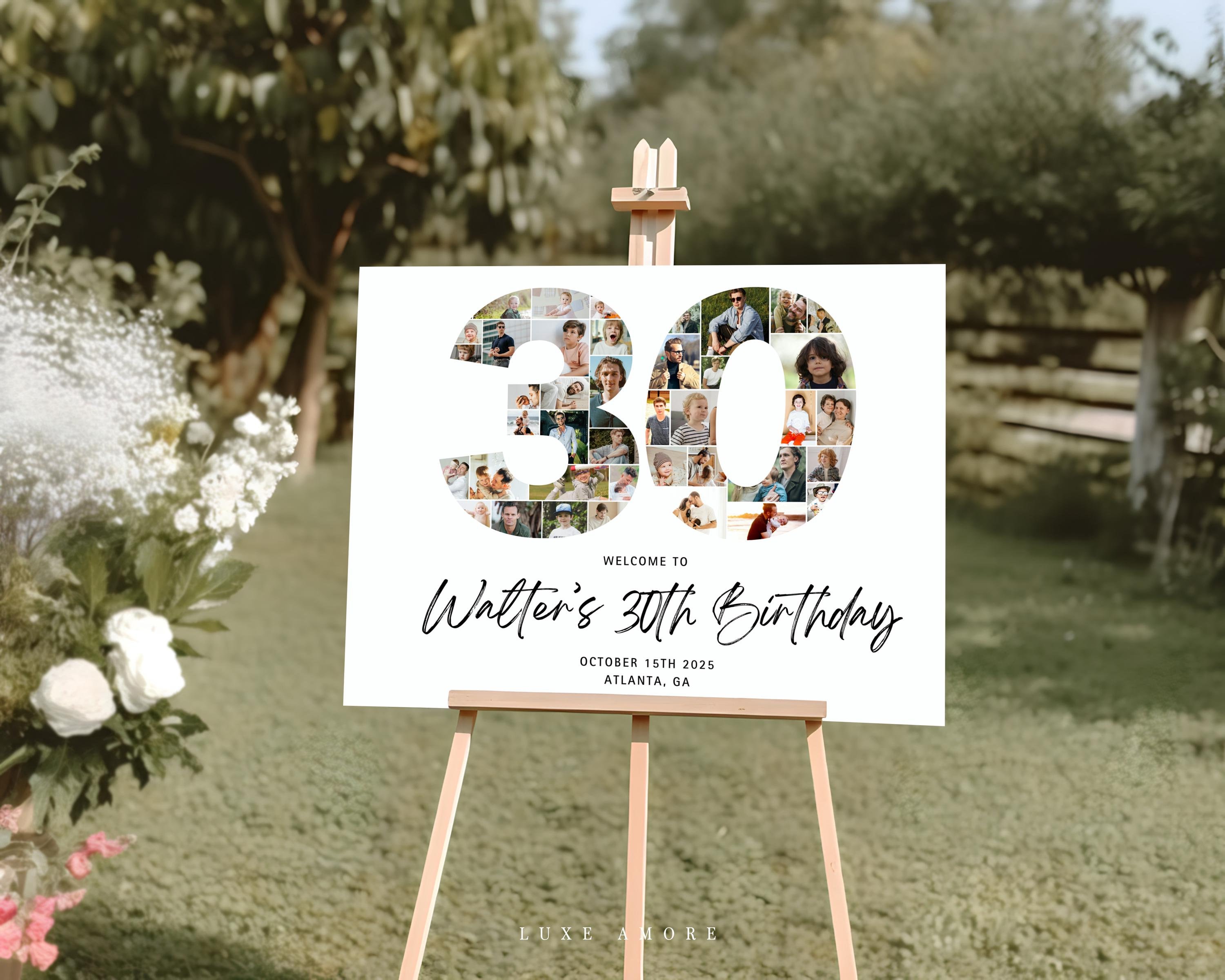 30th Birthday Photo Collage, 30th Birthday Welcome Sign, Number 30 ...