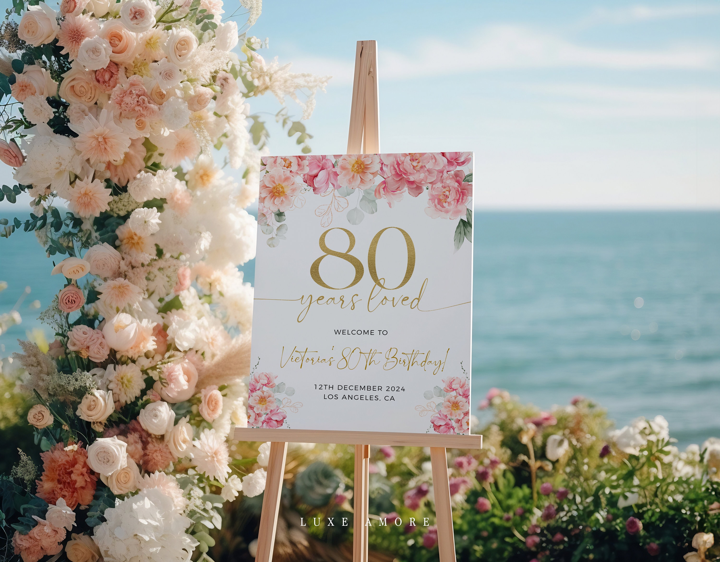 80 Years Loved Sign, Floral 80th Birthday Welcome Sign, 80th Welcome ...