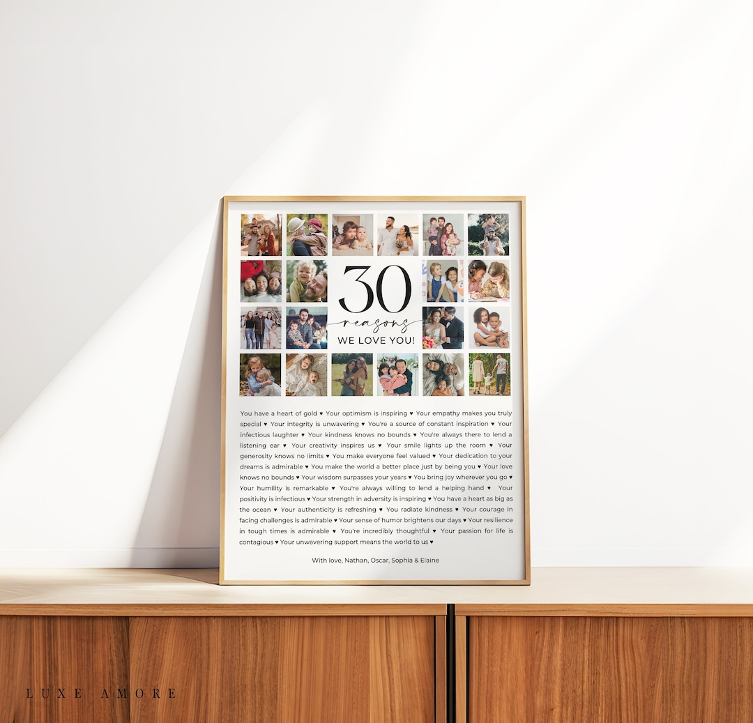 30 Reasons We Love You Printable, Custom Photo Collage, 30th Birthday ...