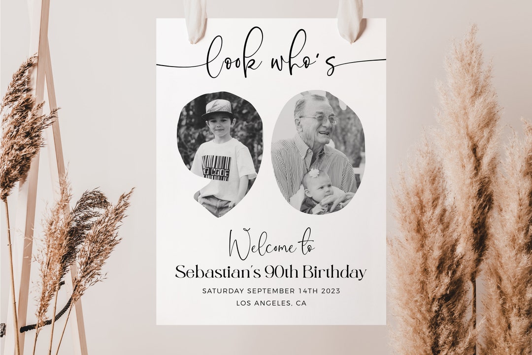 Photo 90th Birthday Welcome Sign, Look Who's 90 Birthday Welcome Sign ...
