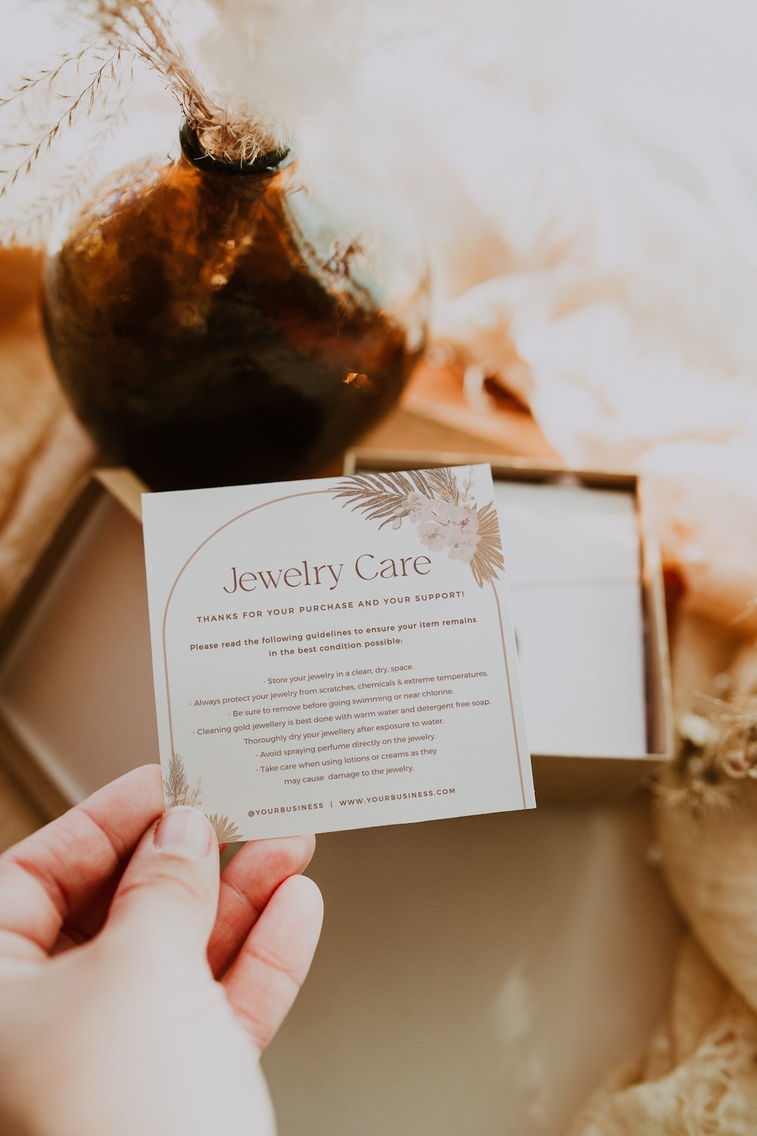Boho Care Card Template, Jewelry Care Card Package Insert, Small ...