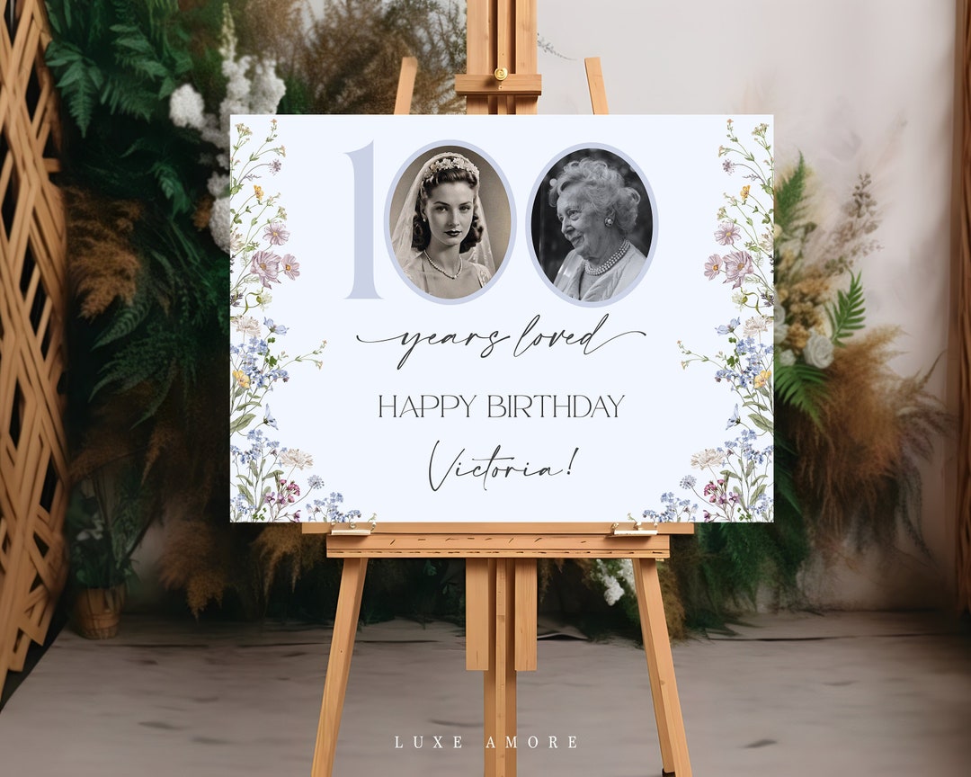 100 Years Loved Sign, Floral 100th Birthday Welcome Sign, Welcome Sign ...