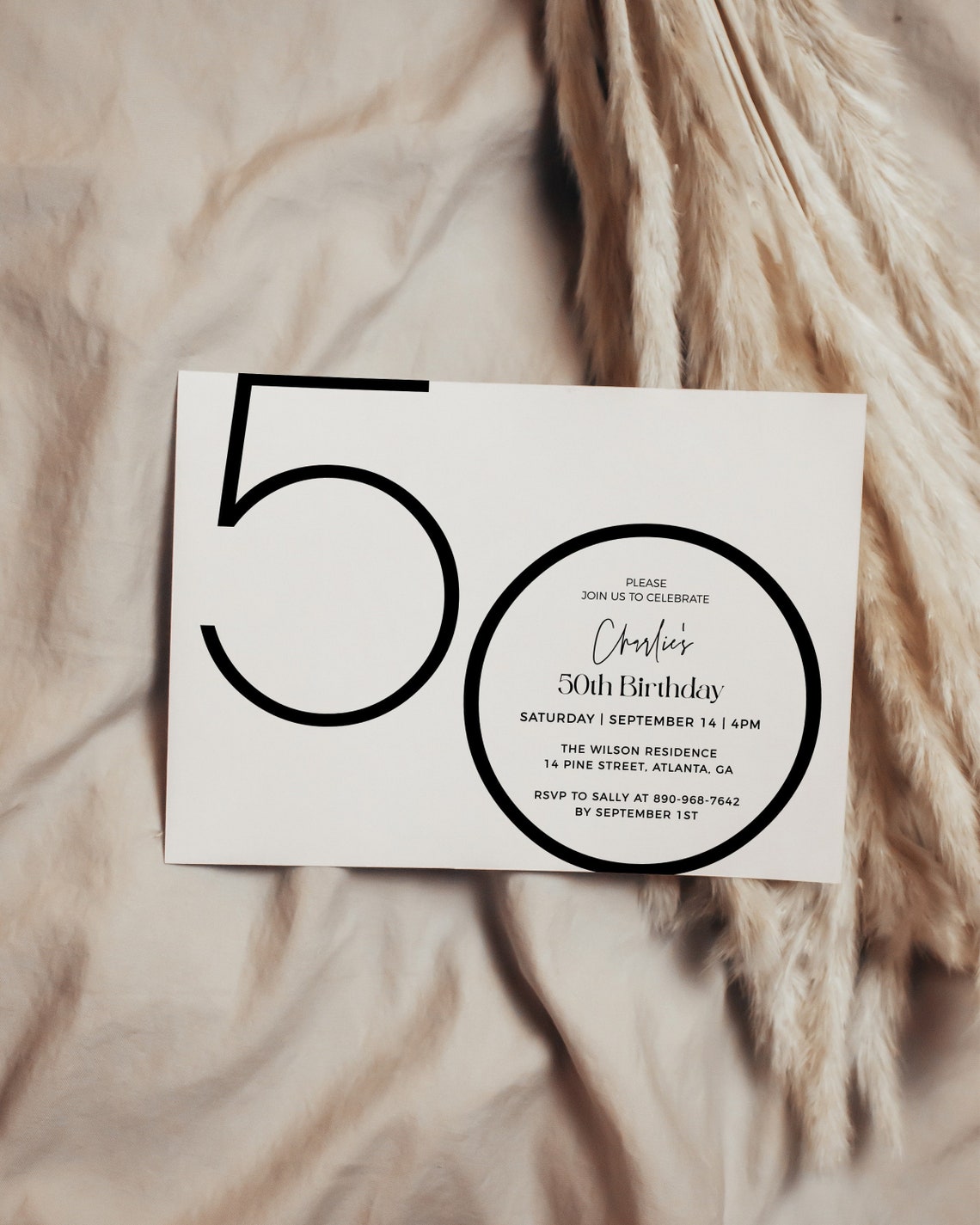 Modern 50th Birthday Invitation Template, Minimal 50th Birthday Invite ...